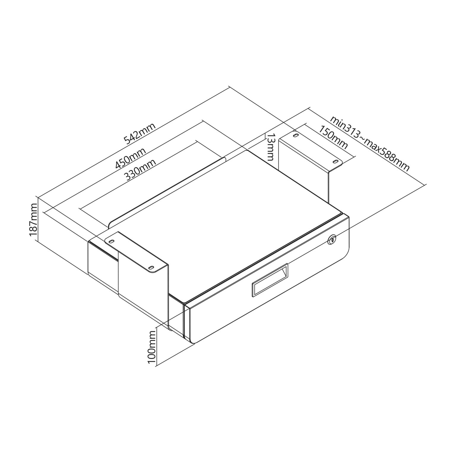 Lockable Under-Desk Storage Drawer – UD100 – IntekView