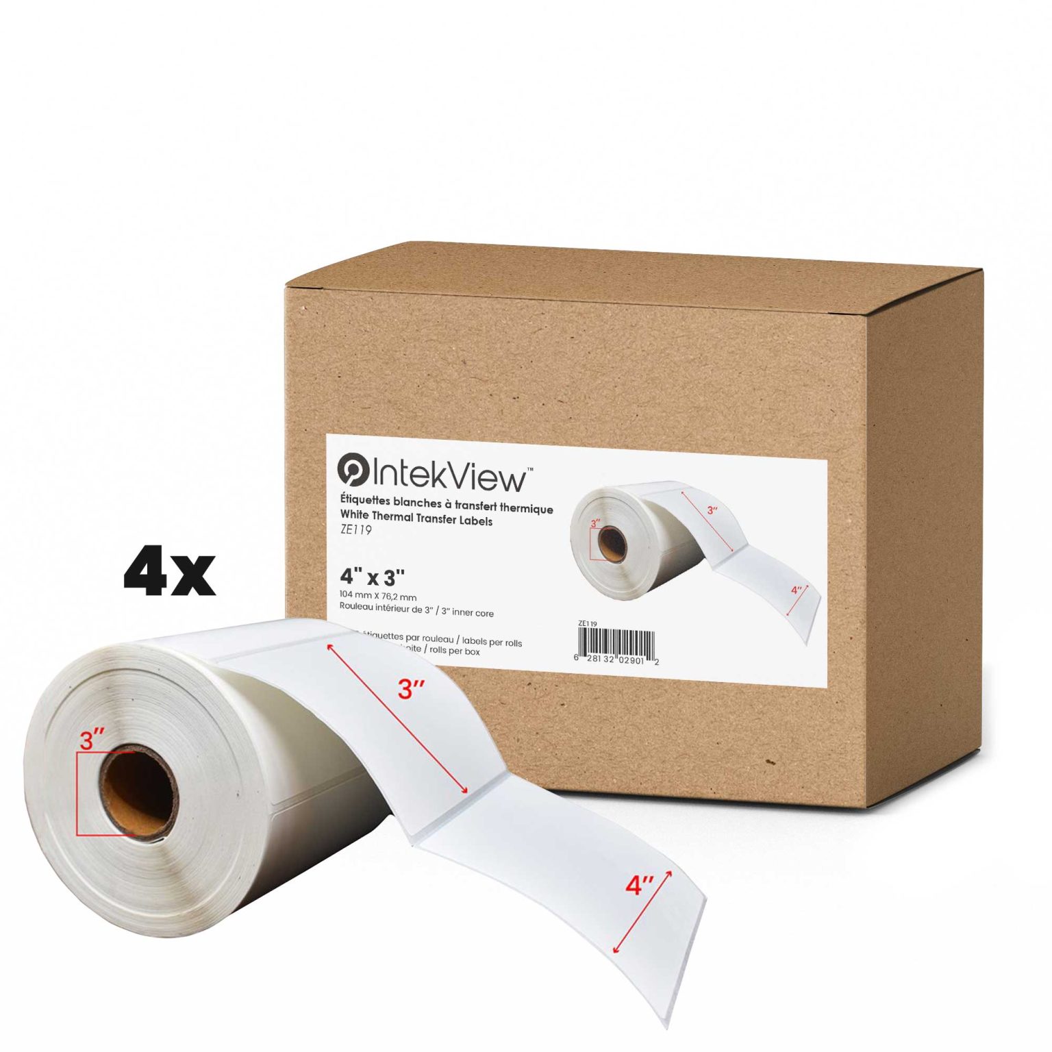 Thermal Transfer Labels – 4” x 3” (4 x 1800) – ZE119 – IntekView